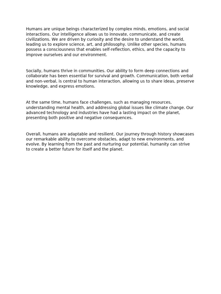 Humans Are Unique Beings Characterized by Complex Minds | PDF | Social ...