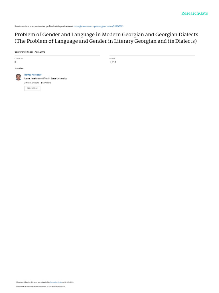 Gender and Language in Georgian Dialects | PDF | Grammatical Gender | Word