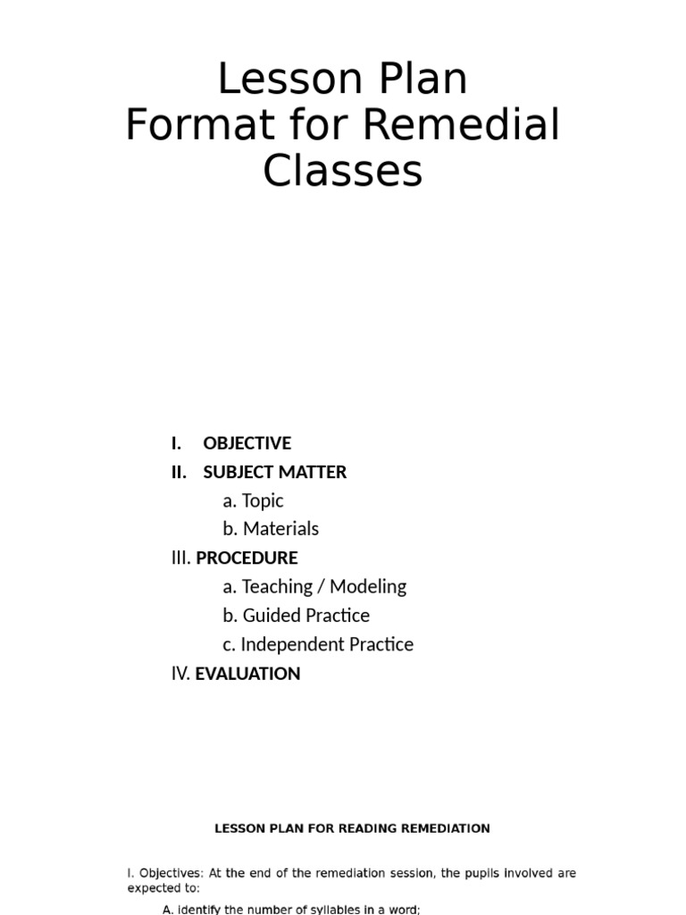 Lesson Plan For Remedial Teaching | PDF | Career & Growth | Self ...