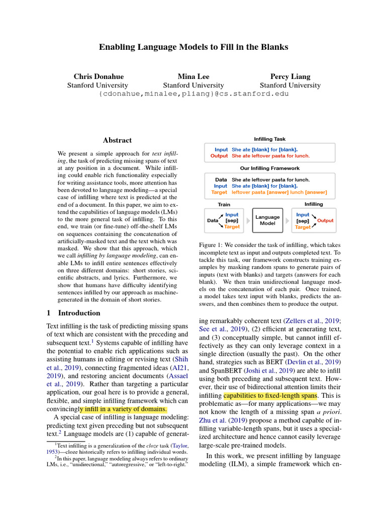 Enabling Language Models To Fill in The Blanks | PDF