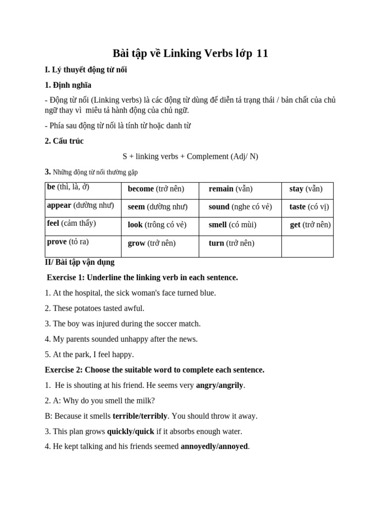 Giai Bai Tap Ve Linking Verbs Tieng Anh Lop 11 Global Success 51906 ...