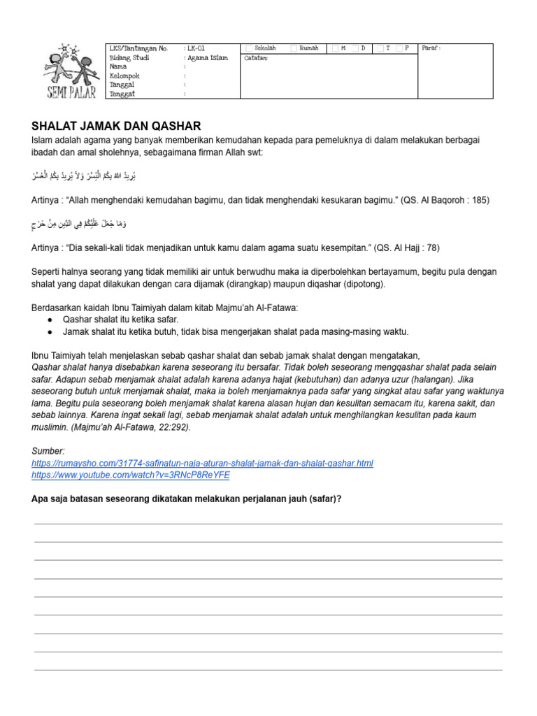Aturan Shalat Jamak dan Qashar dalam Islam | PDF