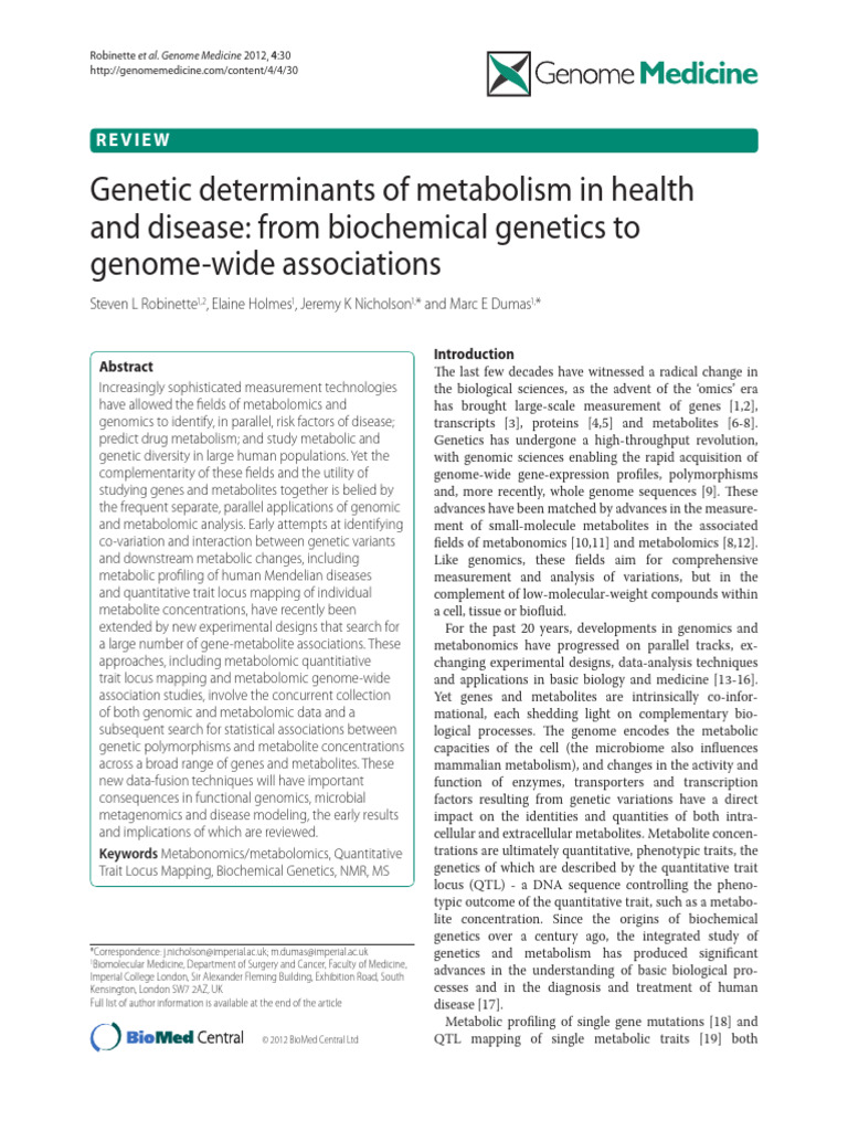 Genetic Determinants of Metabolism in Health and Disease From ...