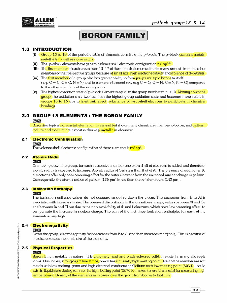P Block 11th | PDF | Physical Sciences | Chemical Elements