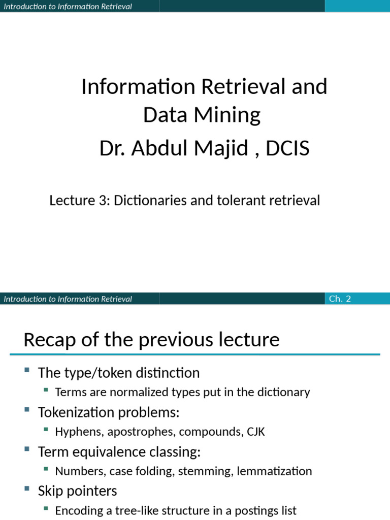 Lecture3-Tolerant-retrieval Dictionaries and Tolerant Retrieval CH 3 | PDF | Information ...