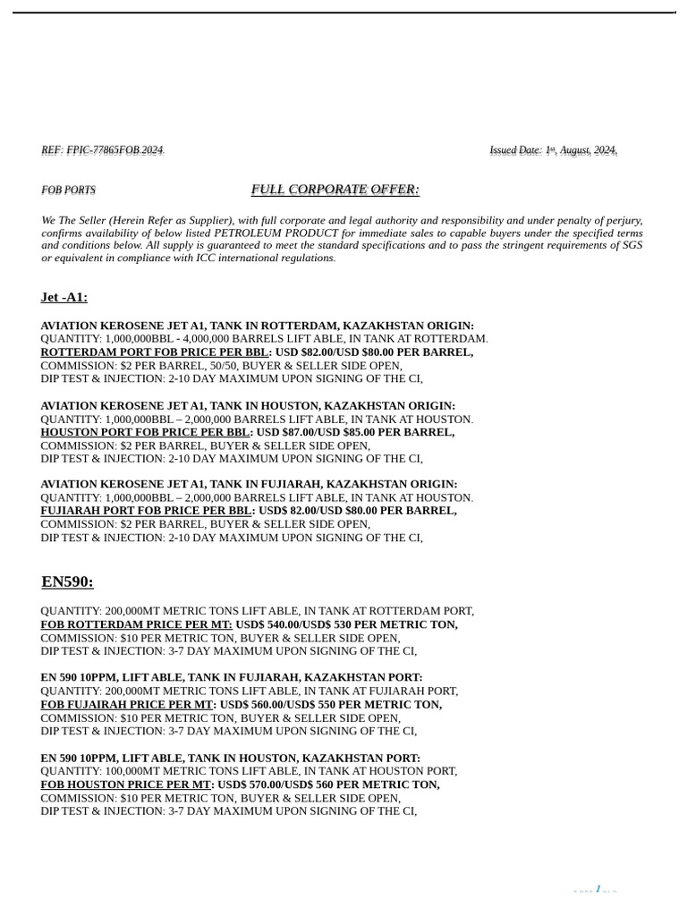 Fob - New Approved Sco | PDF | Barrel (Unit) | Jet Fuel