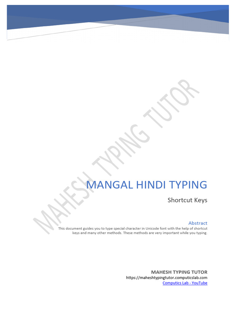 Mangal Font Special Character Shortcut Key | PDF
