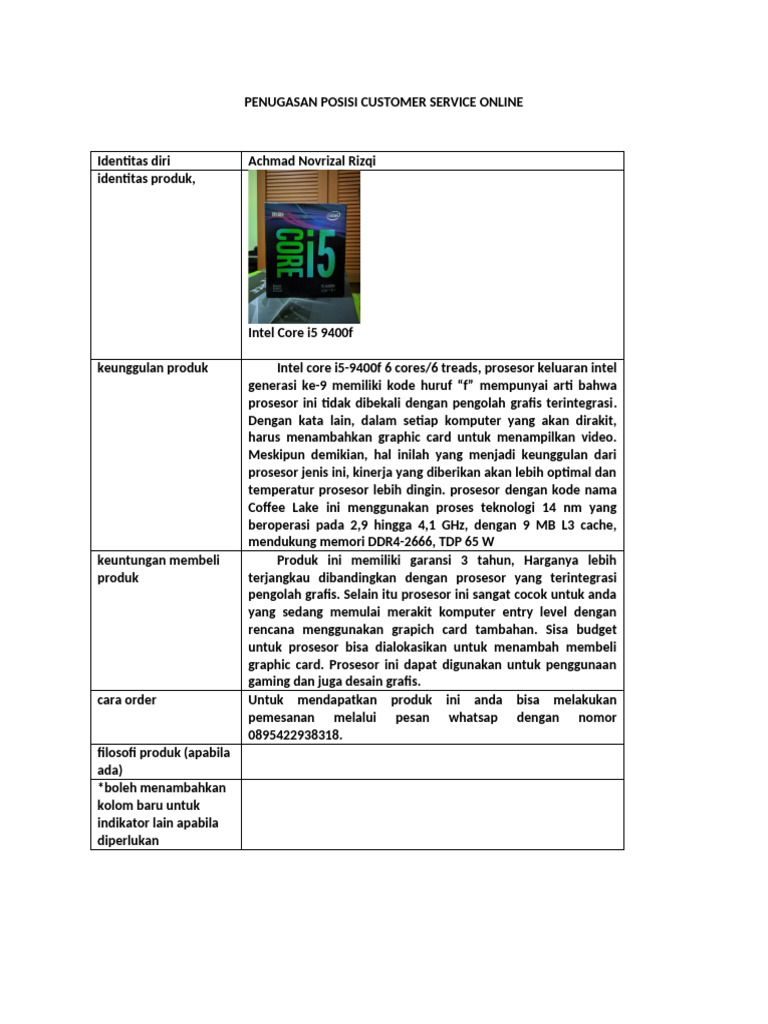 Penugasan - Posisi Customer Service Online - (Nama Kalian) - No Wa | PDF