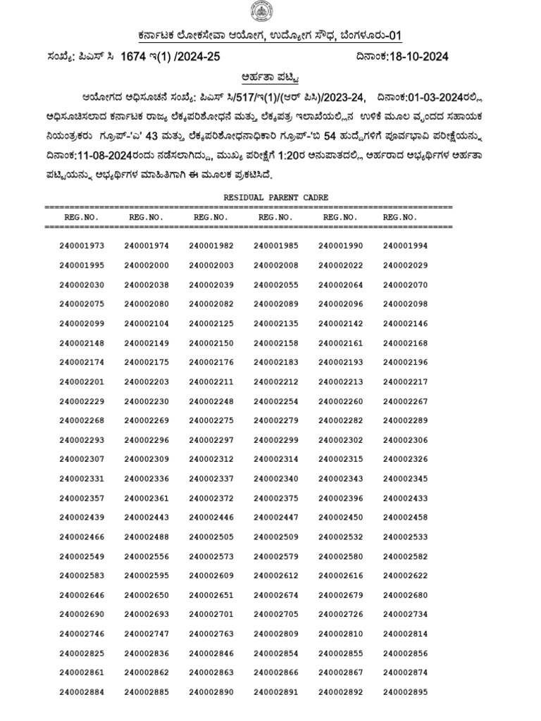 1 - 20 Eligibility List For Saad - rpc2024 Main Examination | PDF ...