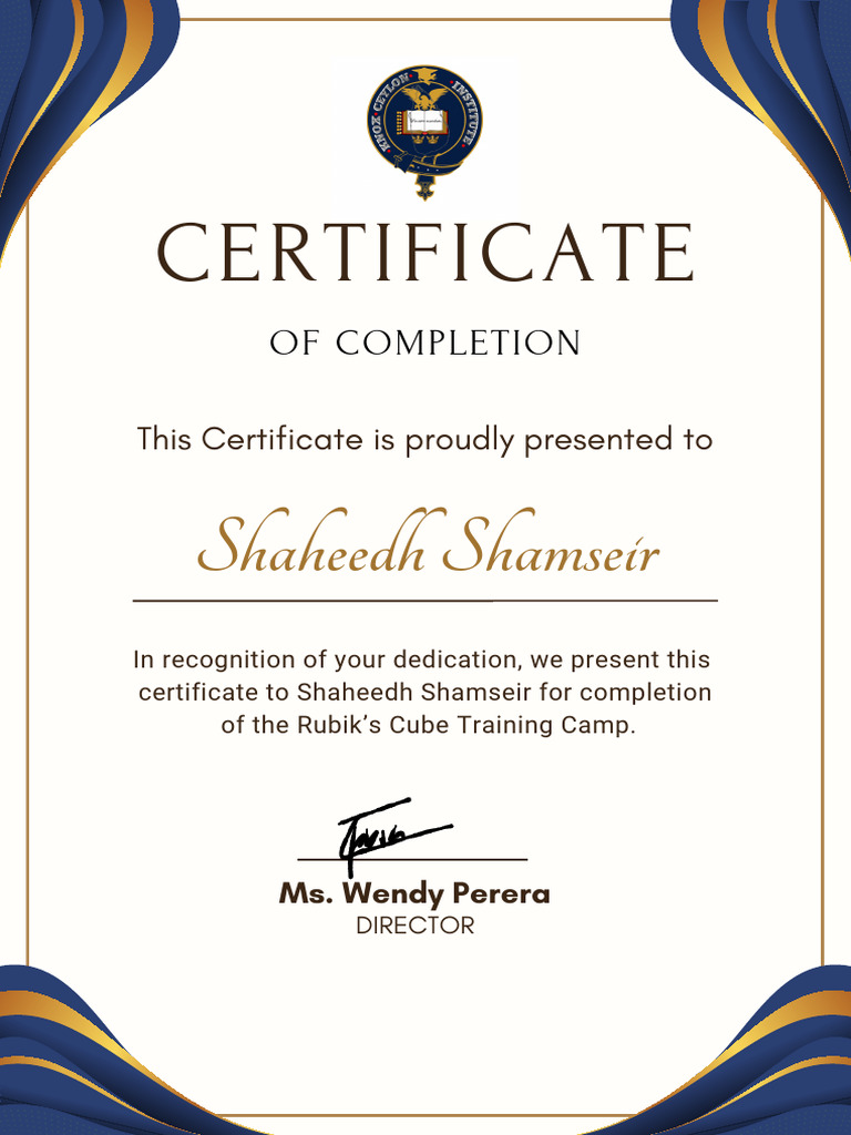 Rubik's Cube Training Camp Certificate | PDF
