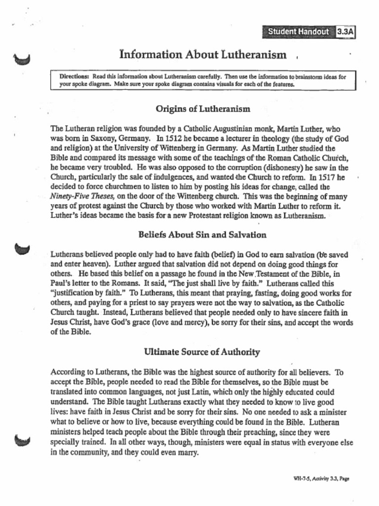 Lutheranism Handout | PDF