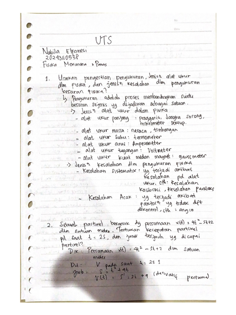 NABILA ELFAMESI 2024311053p Uts Fisika Dan Mekanika Panas | PDF