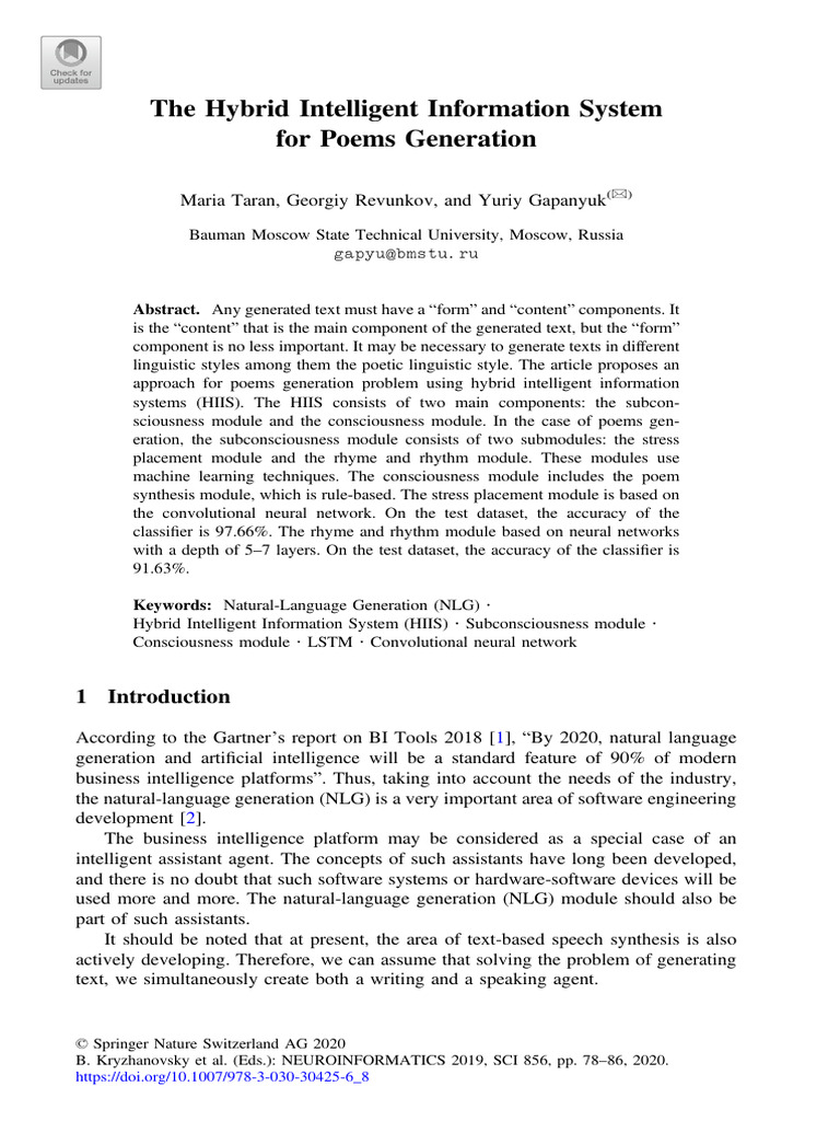 The Hybrid Intelligent Information System for Poems Generation | PDF ... The Hybrid Intelligent Information System for Poems Generation | PDF ...
