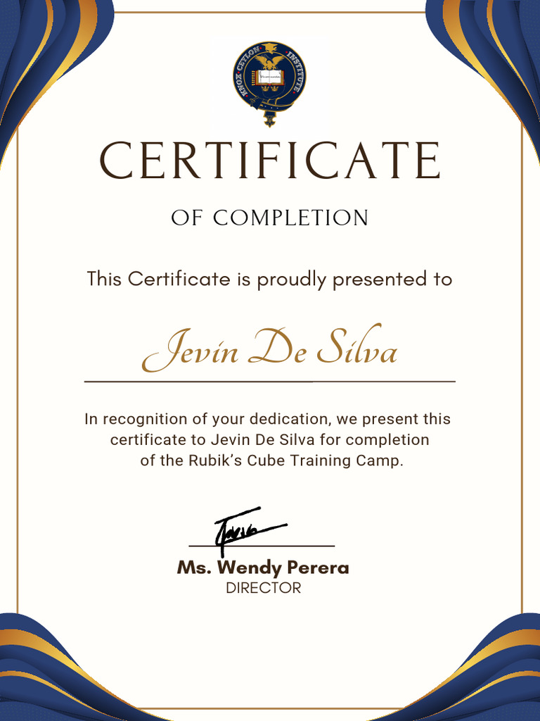 Rubik's Cube Training Completion Certificate | PDF
