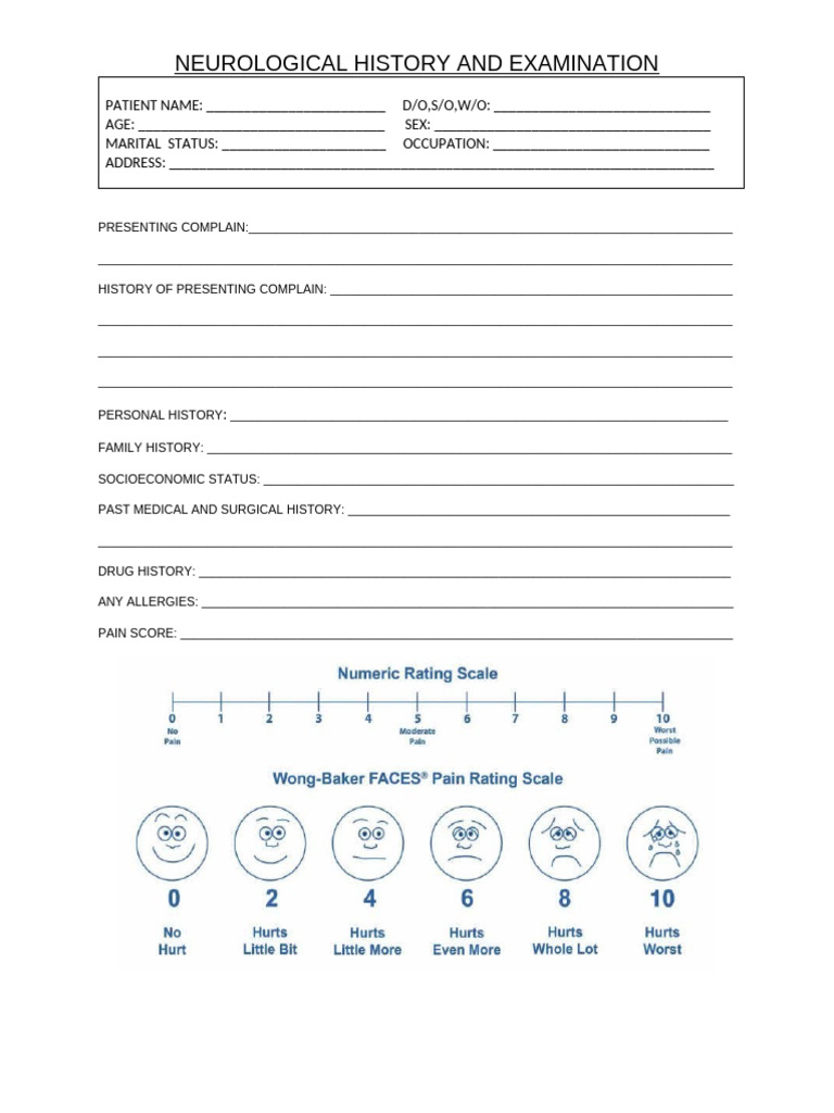 NEURO history form | PDF | Neurology | Clinical Medicine
