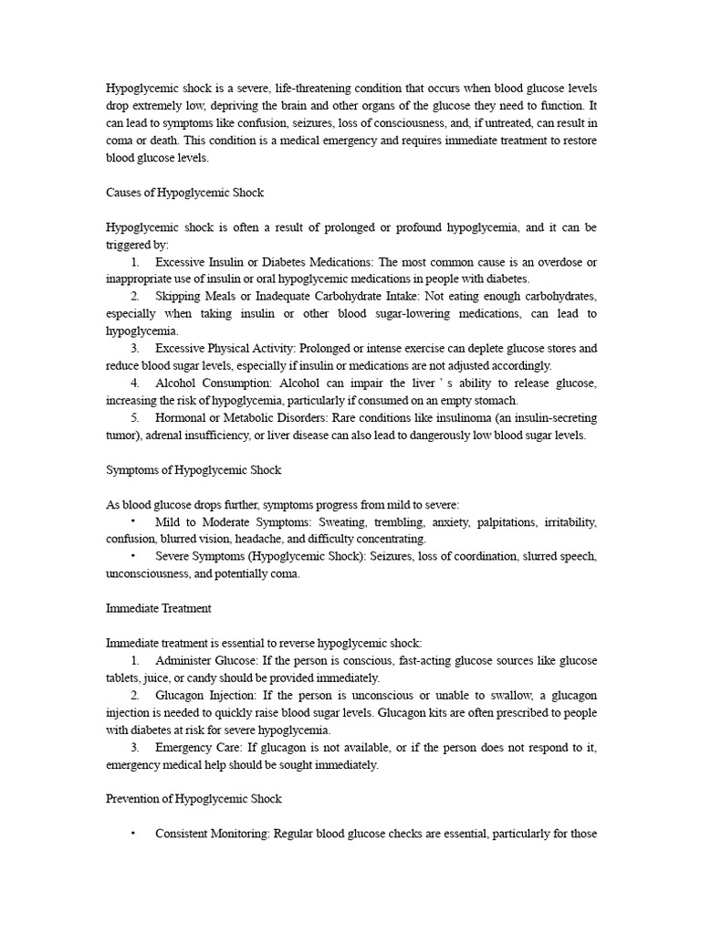 Understanding Hypoglycemic Shock Causes | PDF | Hypoglycemia ...