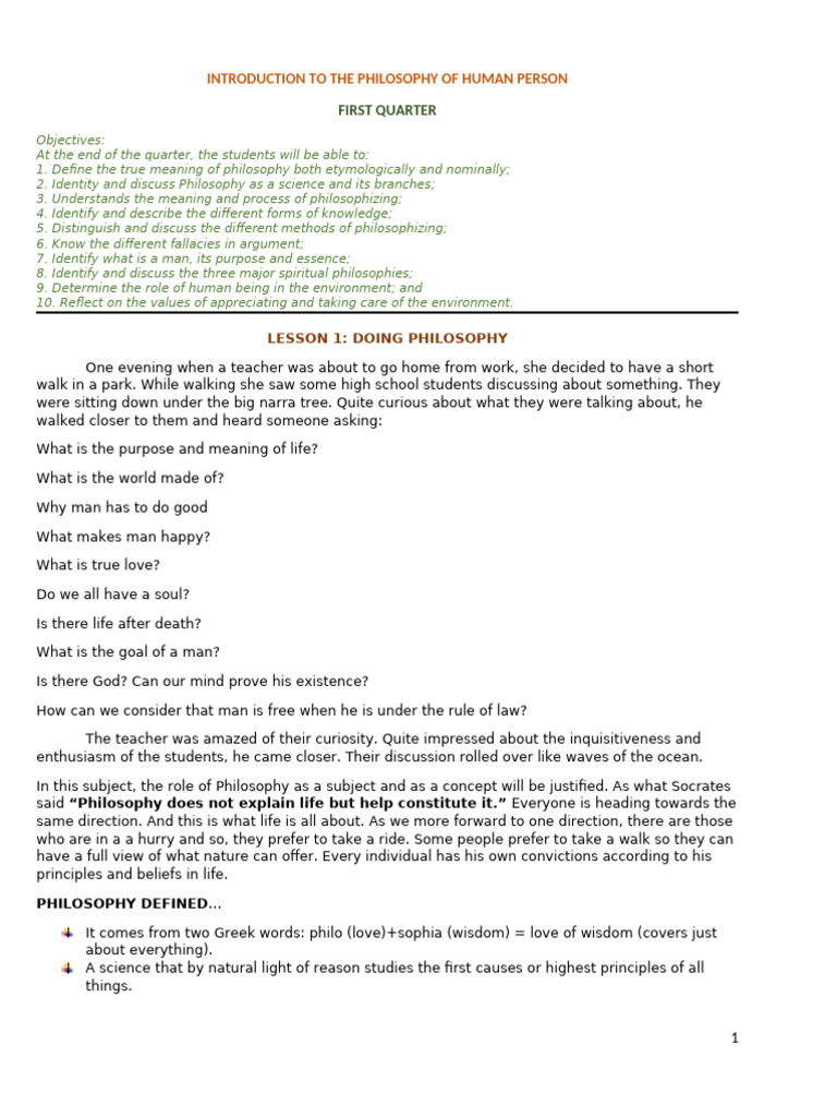 Intro To Philo 1st Quarter | PDF | Metaphysics | Noble Eightfold Path