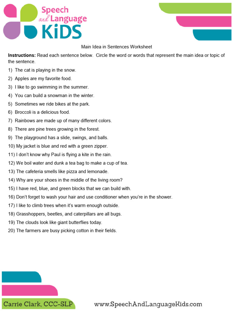 Main Idea and Supporting Details Worksheets | PDF