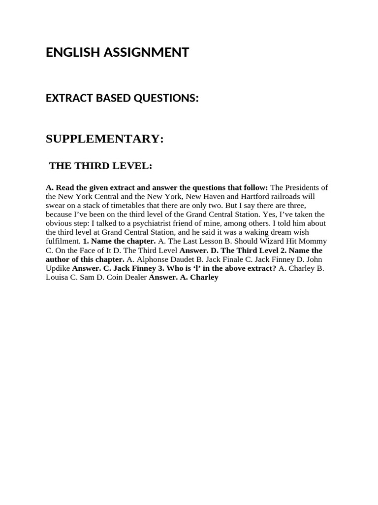 English Assignment The Third Level Pdf