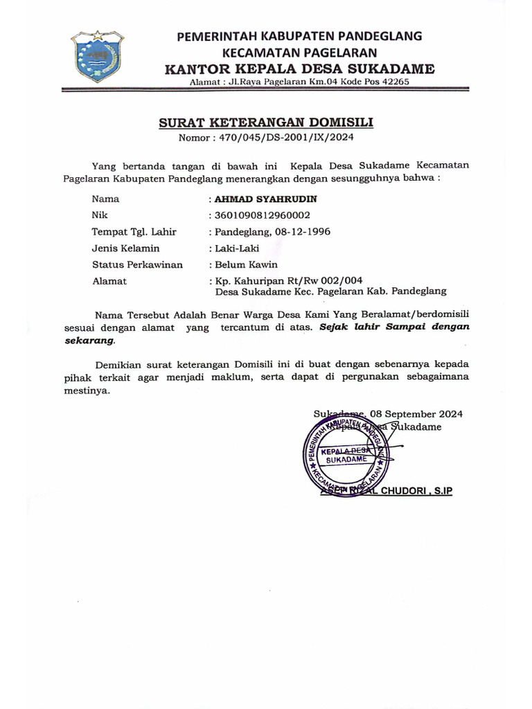 Surat Keterangan Domisili | PDF