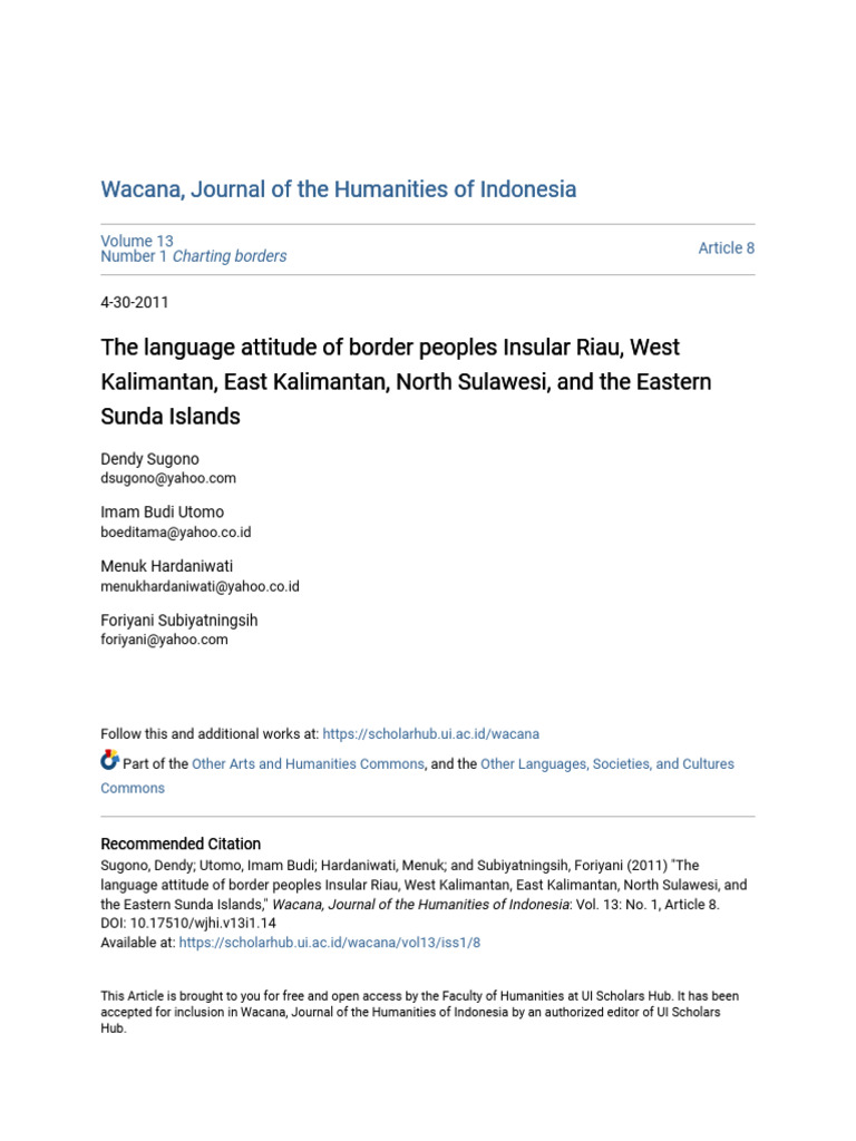 The Language Attitude of Border Peoples Insular Riau West Kalima | PDF ...