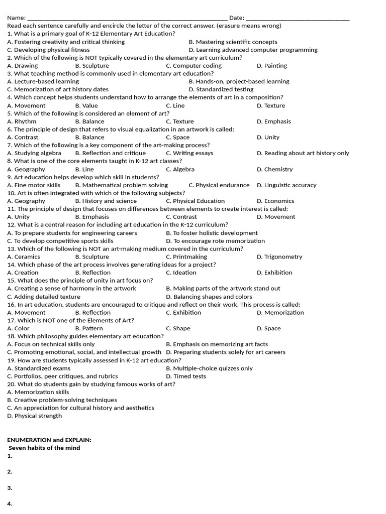 Quiz in Visual Arts Prelim | PDF | Composition (Visual Arts) | Cognition