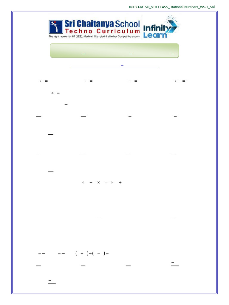 INTSO-MTSO_VIII CLASS_ Rational Numbers_WS-1_Sol | PDF | Mathematical Concepts | Mathematical ...