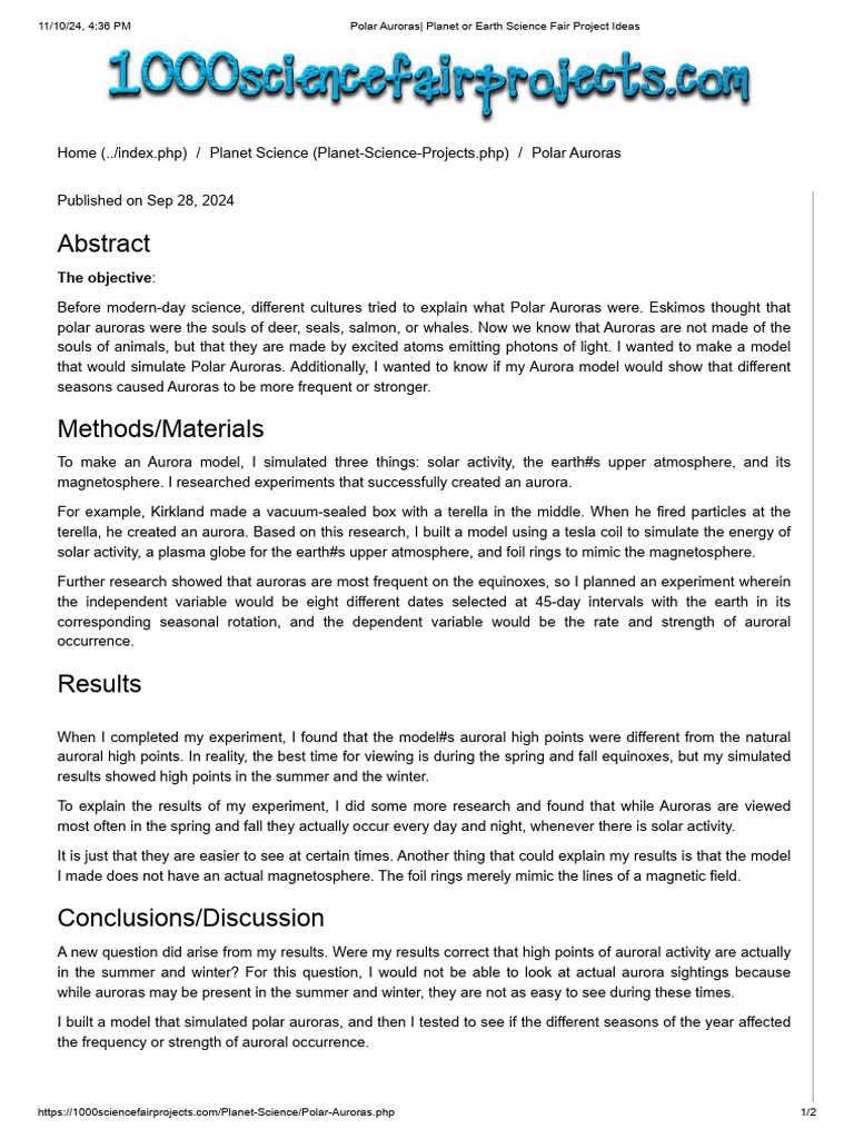 Polar Auroras - Planet or Earth Science Fair Project Ideas | PDF ...