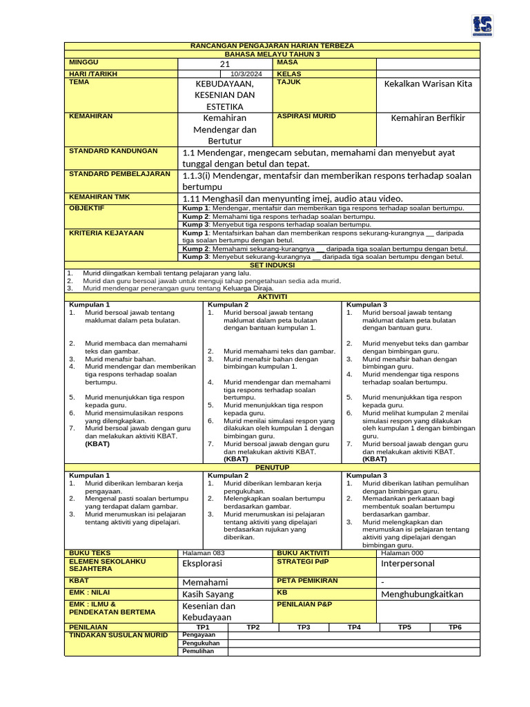 RPH Terbeza Minggu 21 Bahasa Melayu Tahun 3 by Ckgu Gorgeous | PDF