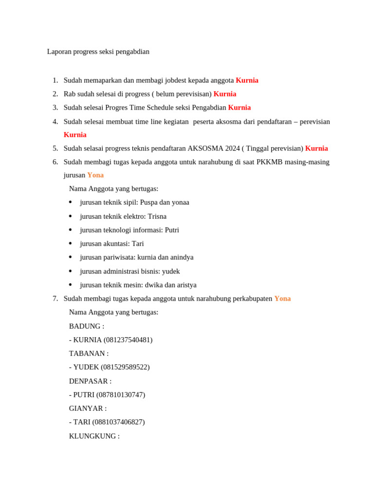 Laporan Progres Pengabdian 2024 Kurnia | PDF