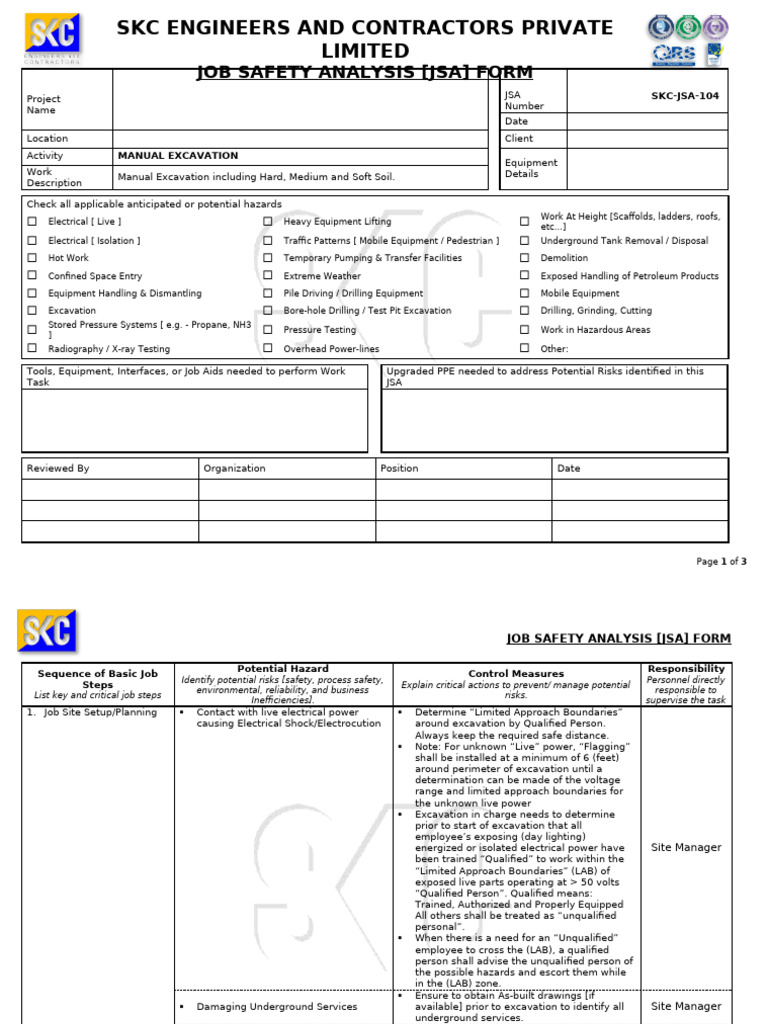 SKC-SOP-HS-JSA-0332 - Manual Excavation | PDF | Occupational Safety And Health | Safety