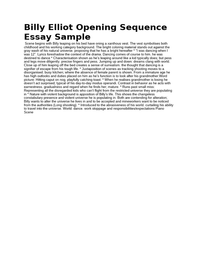 Billy Elliot Opening Sequence Essay Sample | PDF Billy Elliot Opening Sequence Essay Sample | PDF