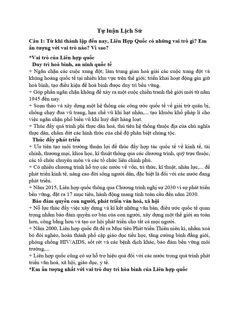 Tự Luận Sử 12 GKI | PDF