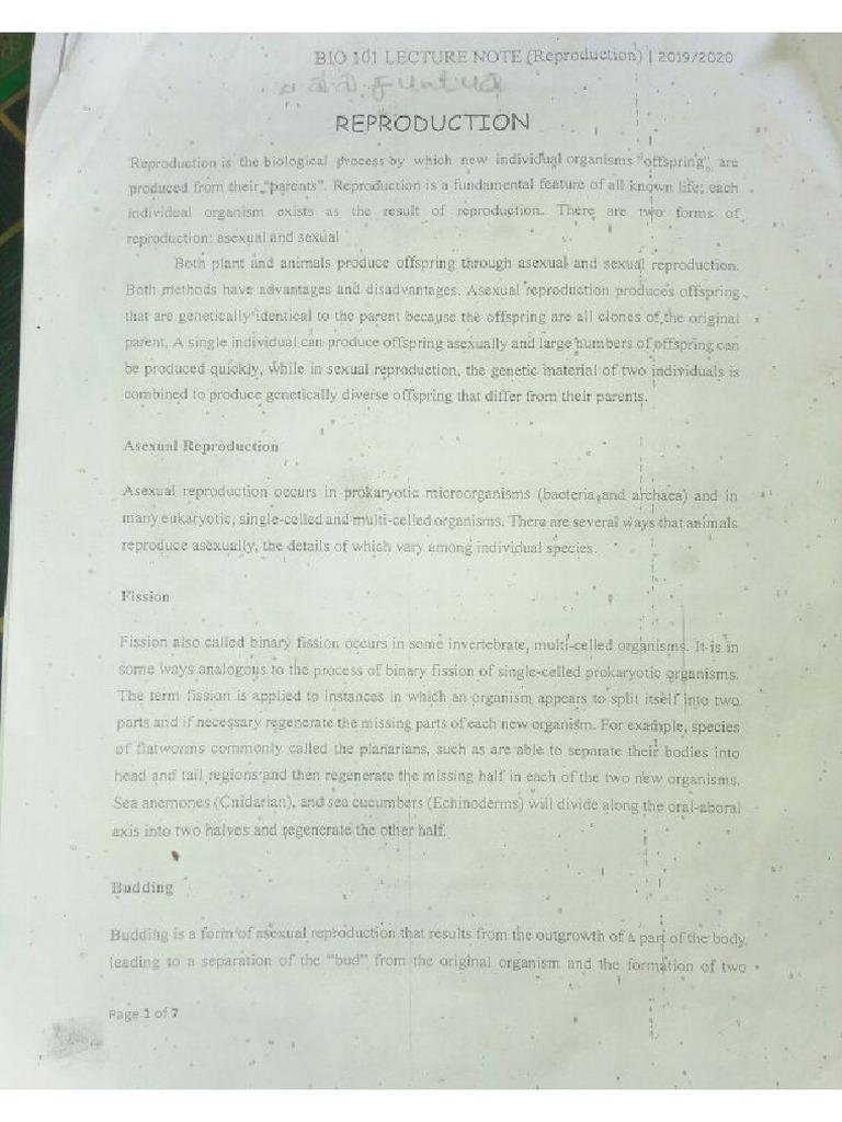 BIO 101 (Reproduction) | PDF