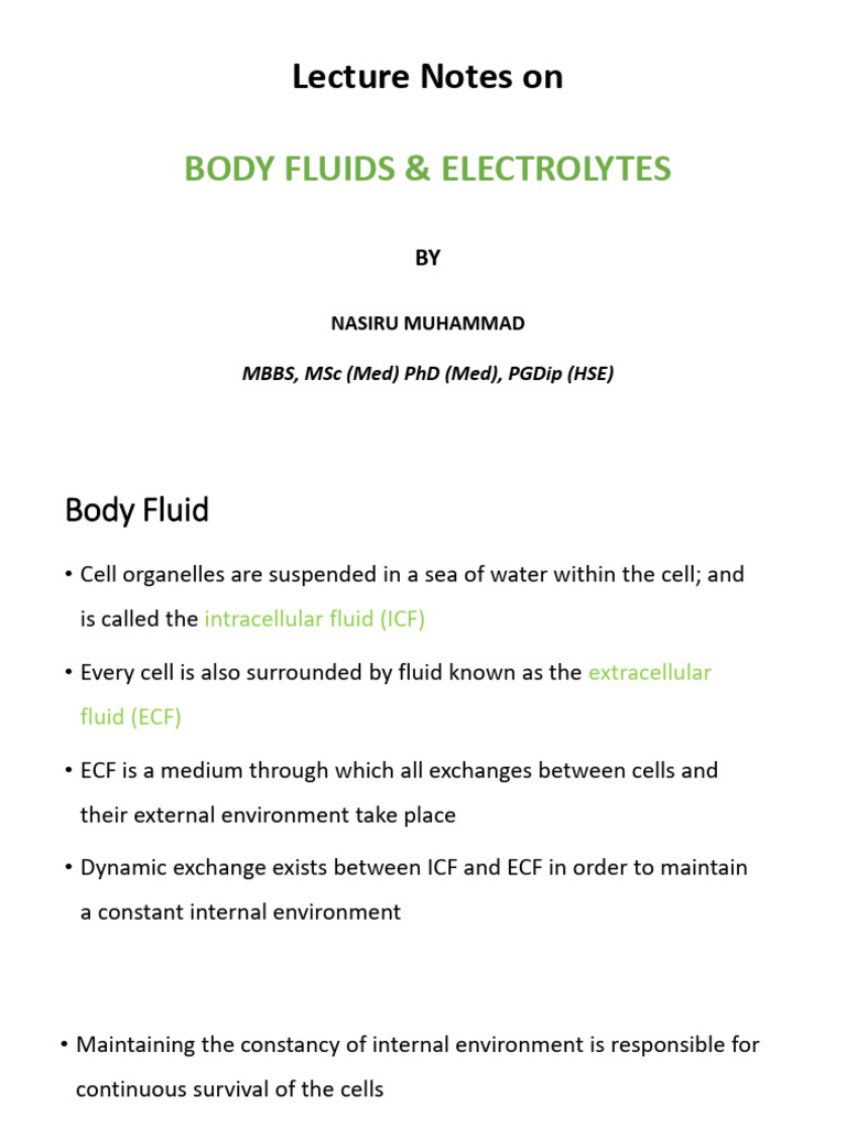 Student Lecture (Body Fluids and Electrolytes) | PDF | Physiology