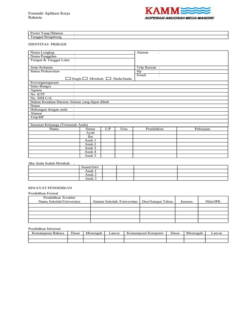 Formulir Aplikasi Kerja Karyawan | PDF | Ilmu Sosial