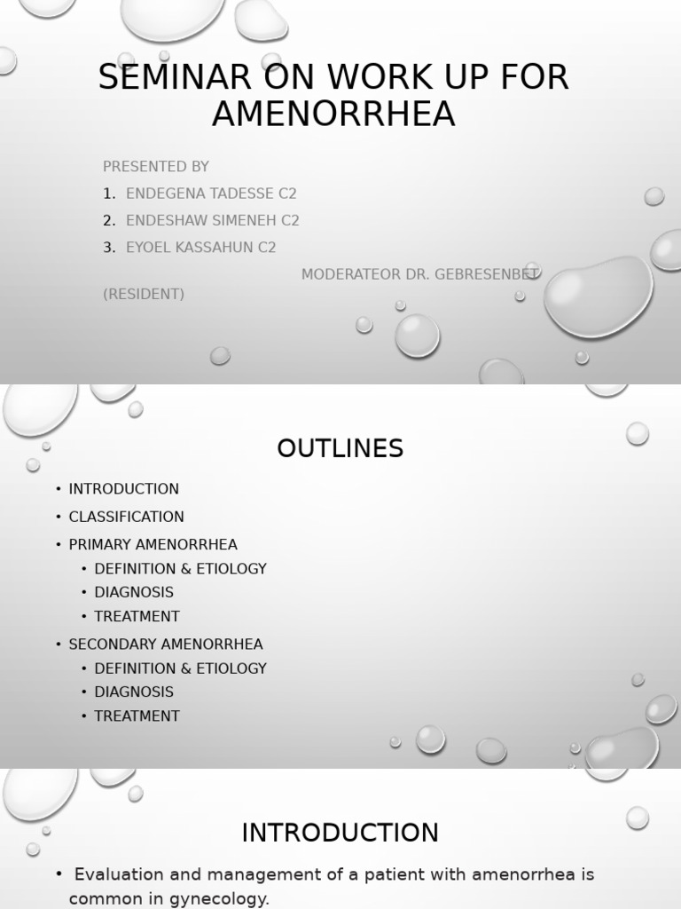 Seminar On Work Up For Amenorrhea | PDF | Menstrual Cycle | Ovary