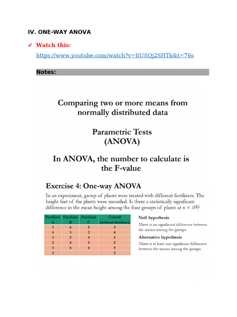 IV. One Way Anova | PDF