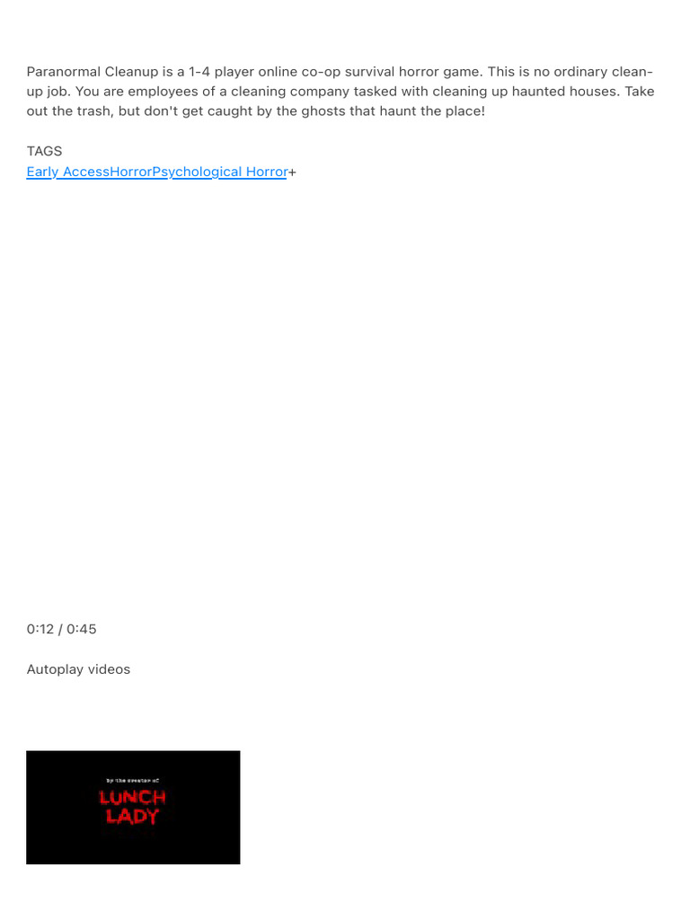 Paranormal Cleanup Is A 1-4 Player Online Co-Op Survival Horror Game | PDF