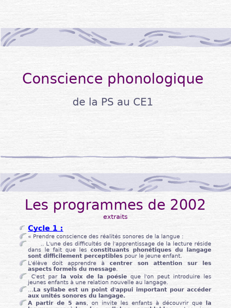 Conscience Phonologique | PDF | Syllabe | Phonologie