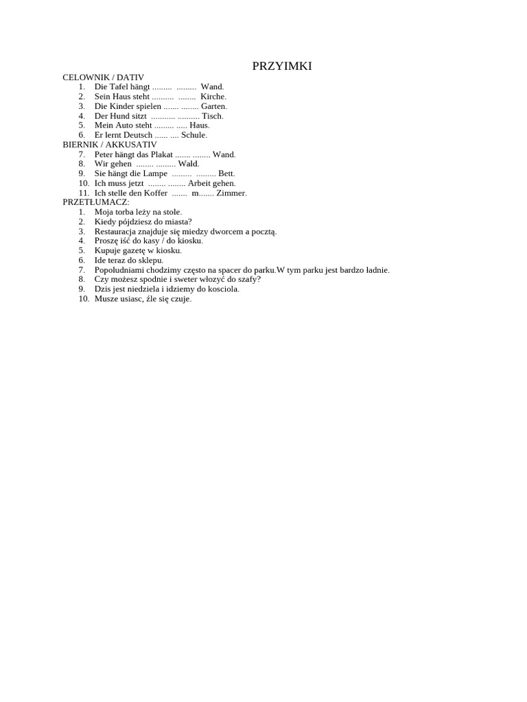 Przyimki Miejsca Akk+Dat | PDF