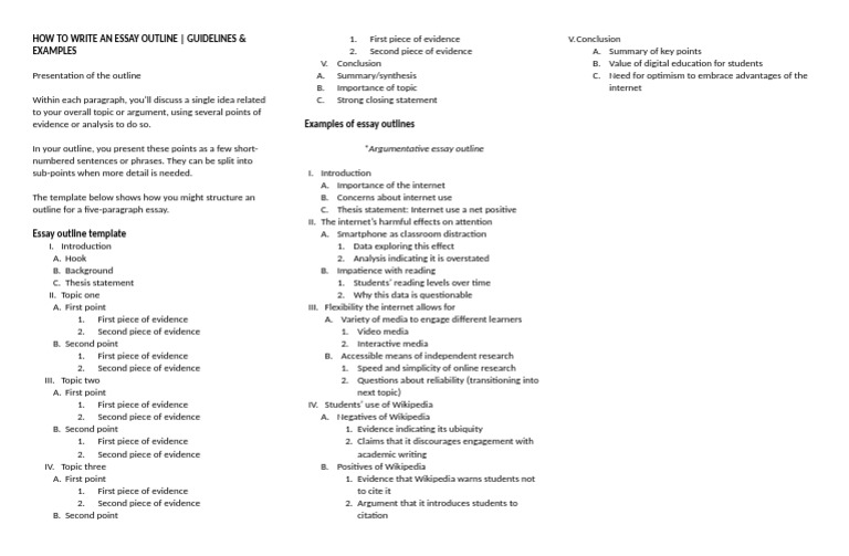 How To Write An Essay Outline Guidelines & Examples | PDF | Essays ...