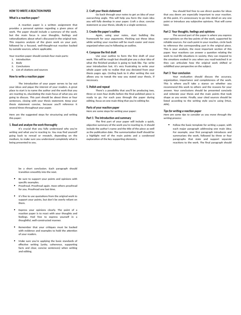 Reaction Paper | PDF | Cognition