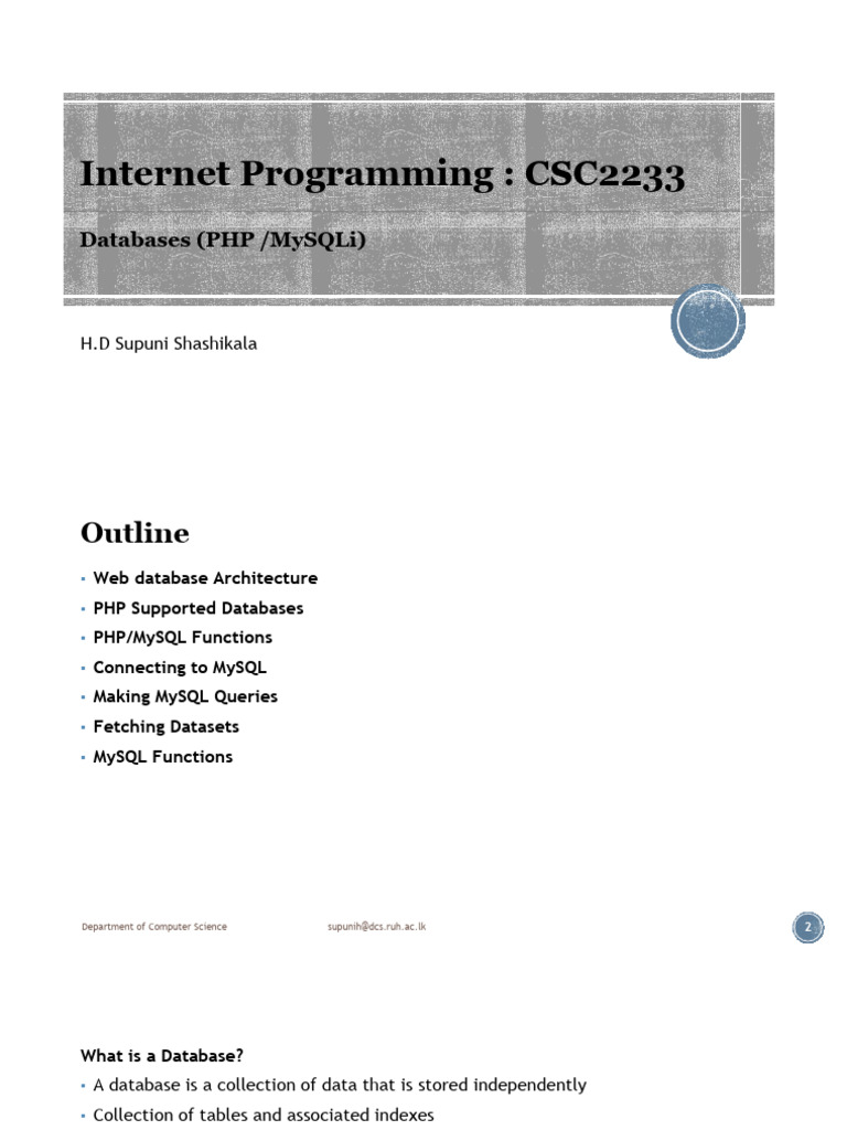 InternetProgramming Databases | PDF | Php | Sql