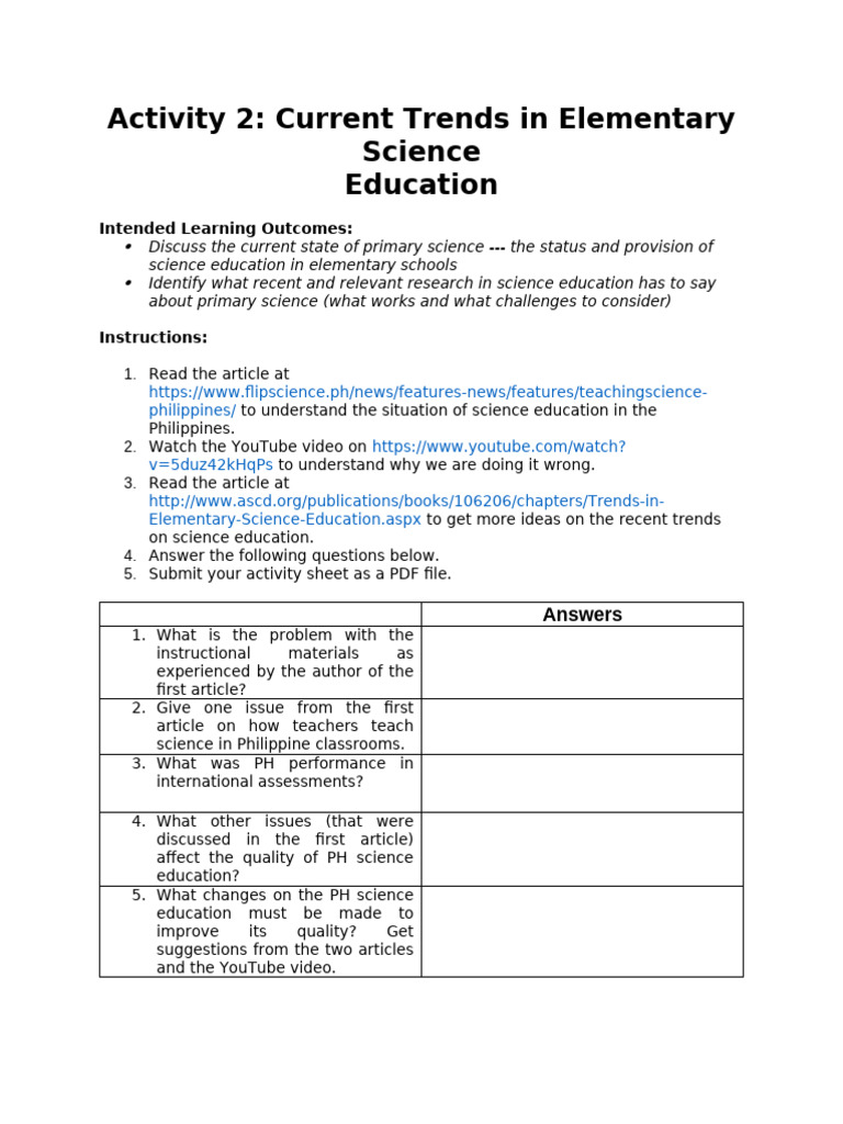 Activity 2 Current Trends in Elementary Science | PDF | Science ...