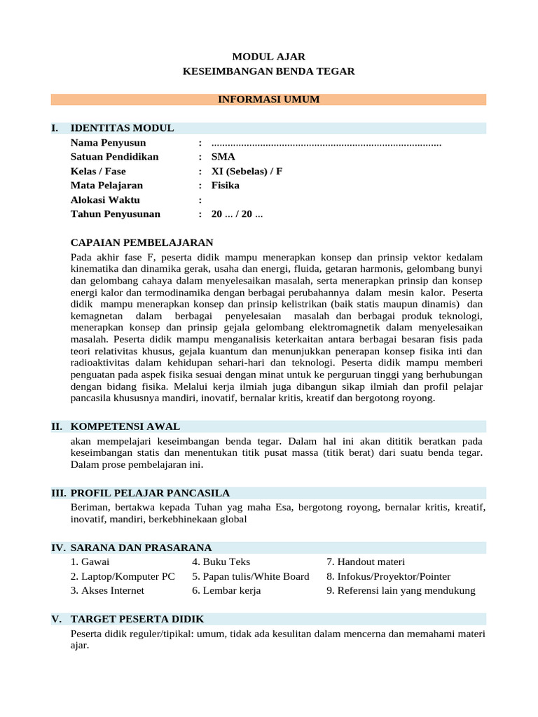 Contoh Format Modul Ajar | PDF
