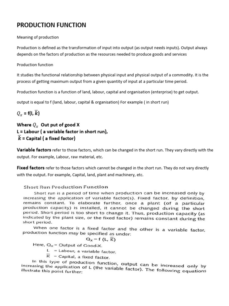 PRODUCTION FUNCTION | PDF | Production Function | Production And Manufacturing