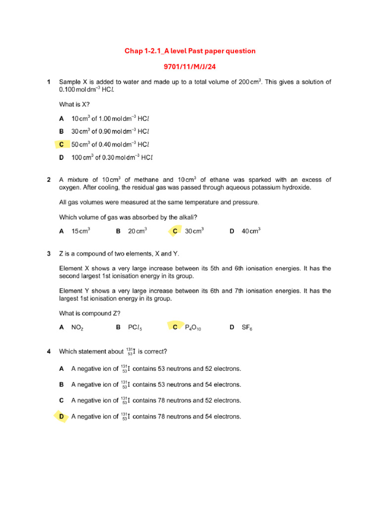 A Level Past Paper Questions Overview | PDF