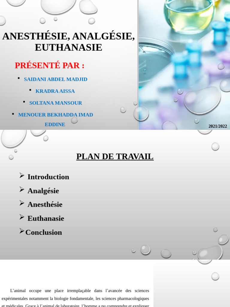 Anesthésie, Analgésie, Euthanasie (Autosaved) | PDF | Antalgique | Anesthésie