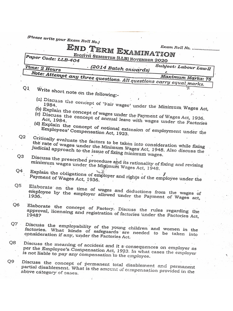 Labour Law II PYQS | PDF